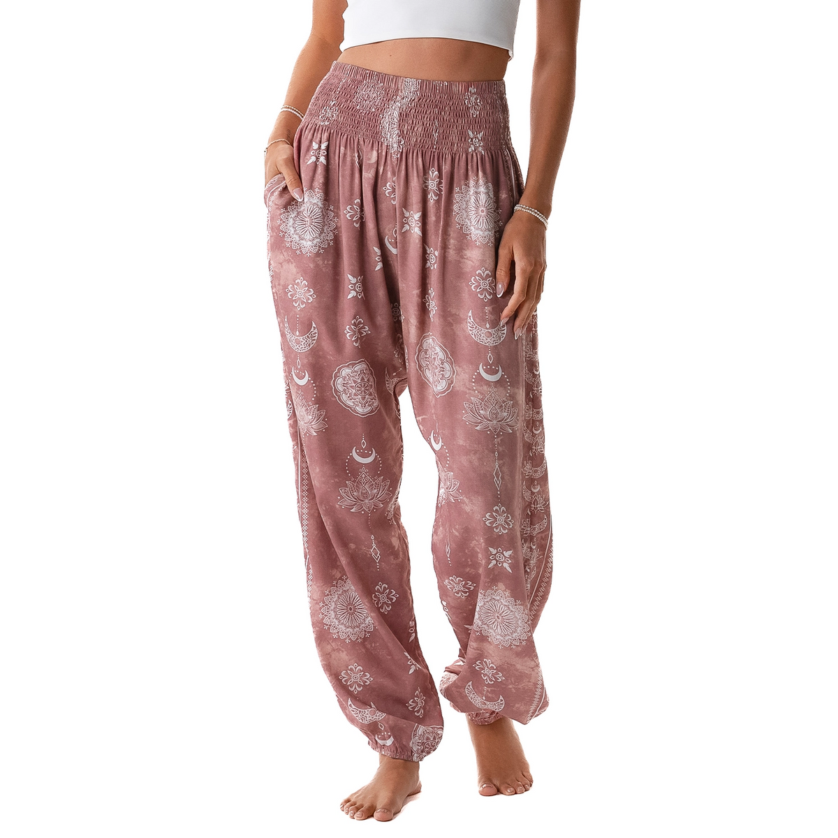 Dusty Rose Lotus Moon Harem Pant - Boho Style – Spirit Bird The Label