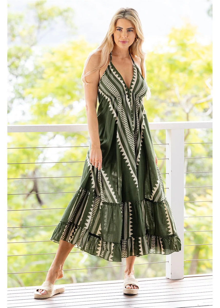 Rainforest Cotton Bikini Tie Halter Dress - Boho Style – Spirit Bird ...